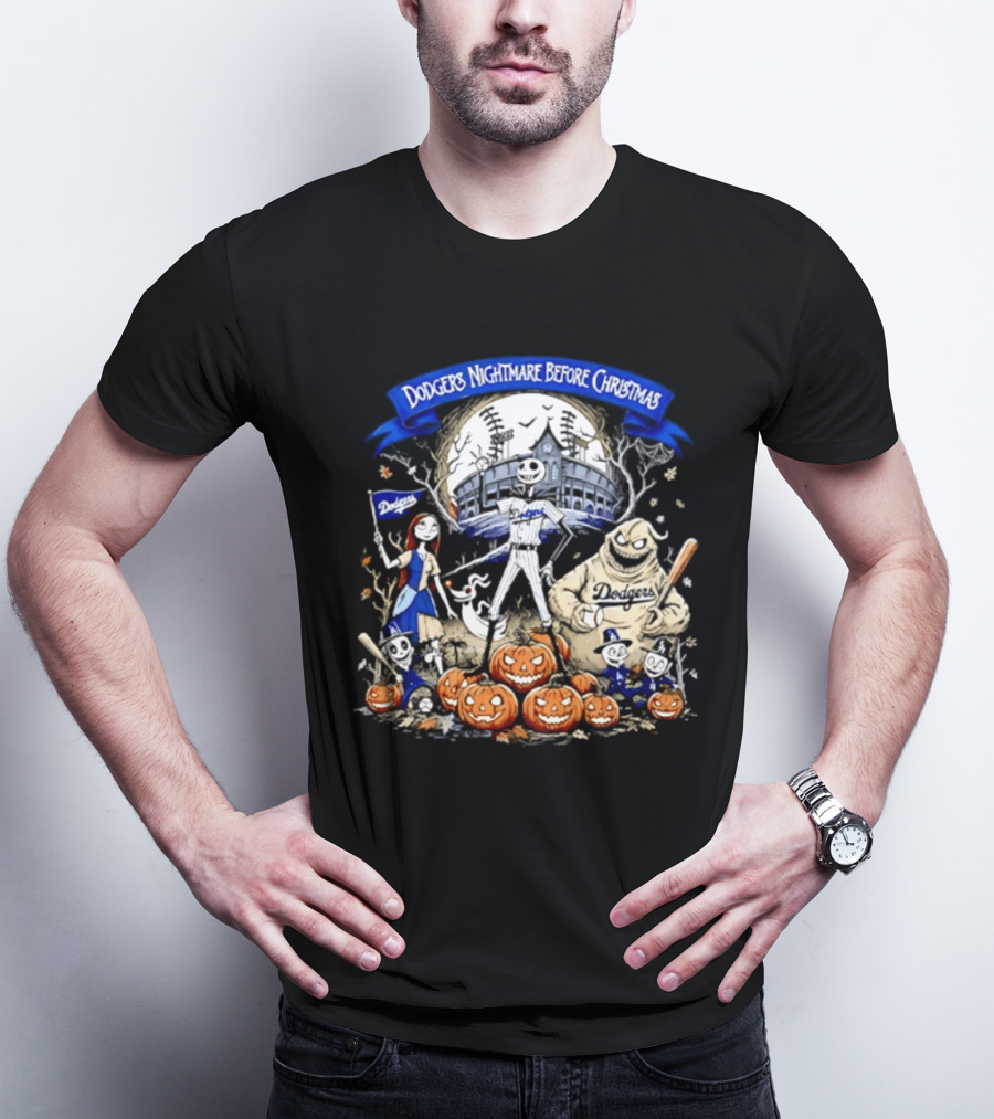 Dodgers Nightmare Before Christmas Halloween 2026 Jack Skellington Oogie Boogie Pumpkin Patch T-Shirt