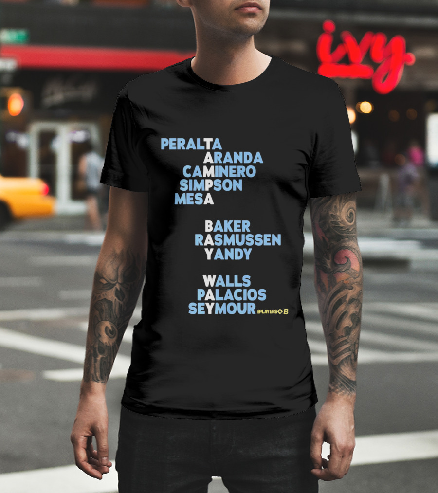 Tampa Bay Player Names Peralta Aranda Caminero Simpson Mesa Baker Rasmussen Yandy Walls Palacios Seymour T-Shirt
