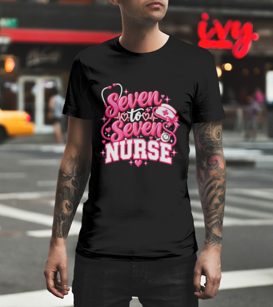 Seven To Seven Nurse Heartbeat And Stethoscope T-Shirt