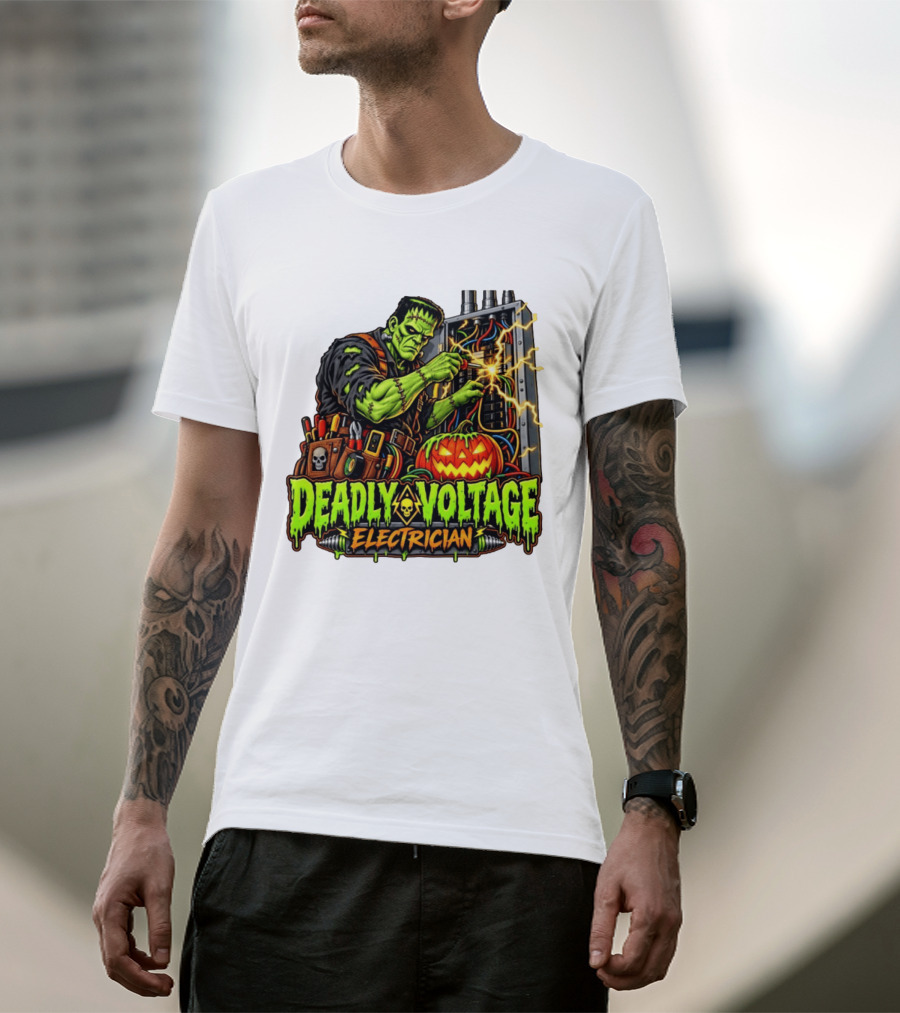 Deadly Voltage Electrician Frankenstein Halloween 2026 T-Shirt