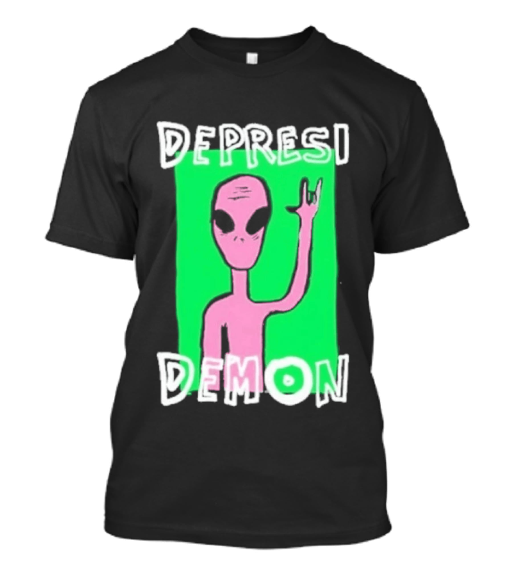 Depresi Demon Pink Alien Rock On Meme T-Shirt