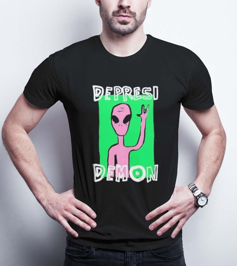Depresi Demon Pink Alien Rock On Meme T-Shirt