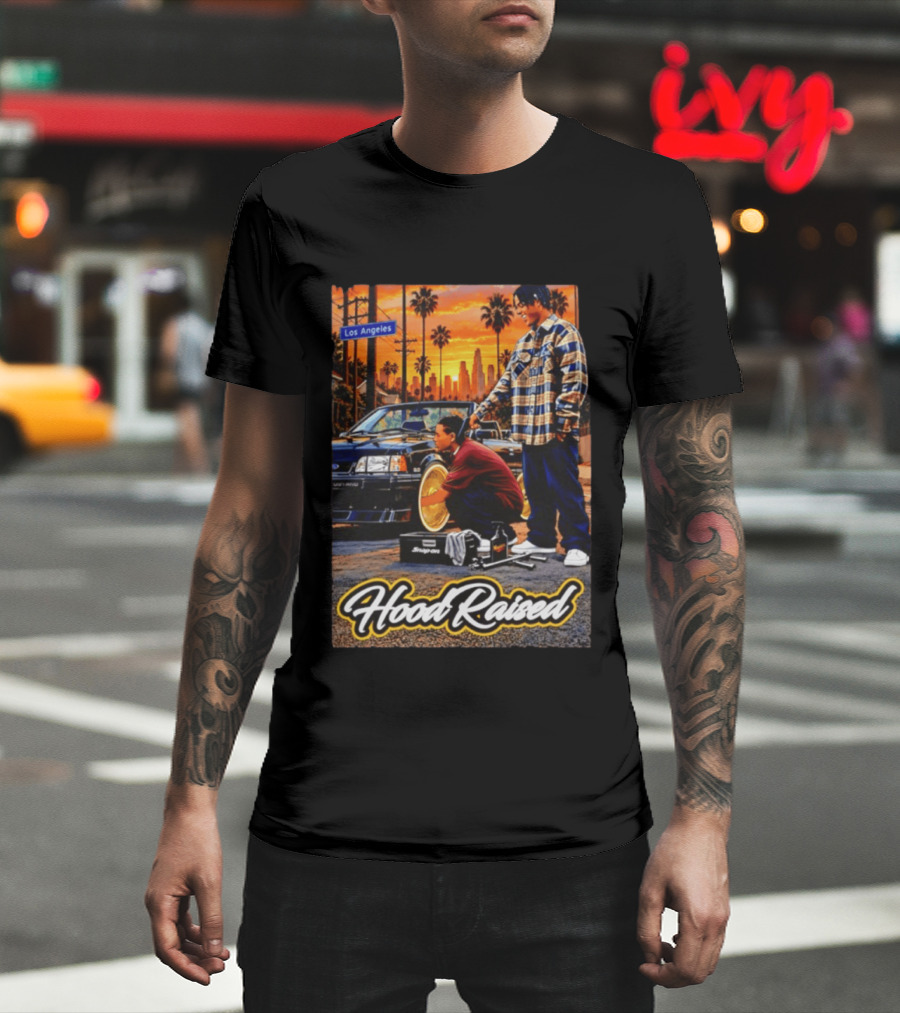 Hood Raised Los Angeles Ford Mustang Enthusiast Scene T-Shirt