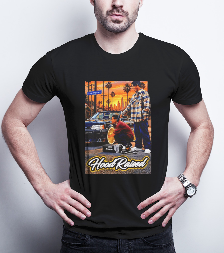 Hood Raised Los Angeles Ford Mustang Enthusiast Scene T-Shirt