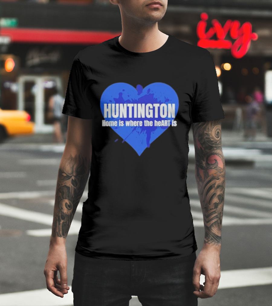 Huntington Home Is Where The Heart Is Blue Paint Splatter T-Shirt