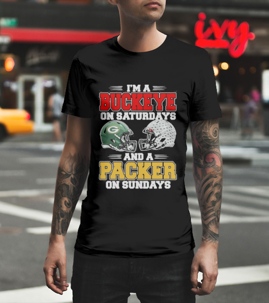Buckeye On Saturdays Packer On Sundays Football Helmets T-Shirt