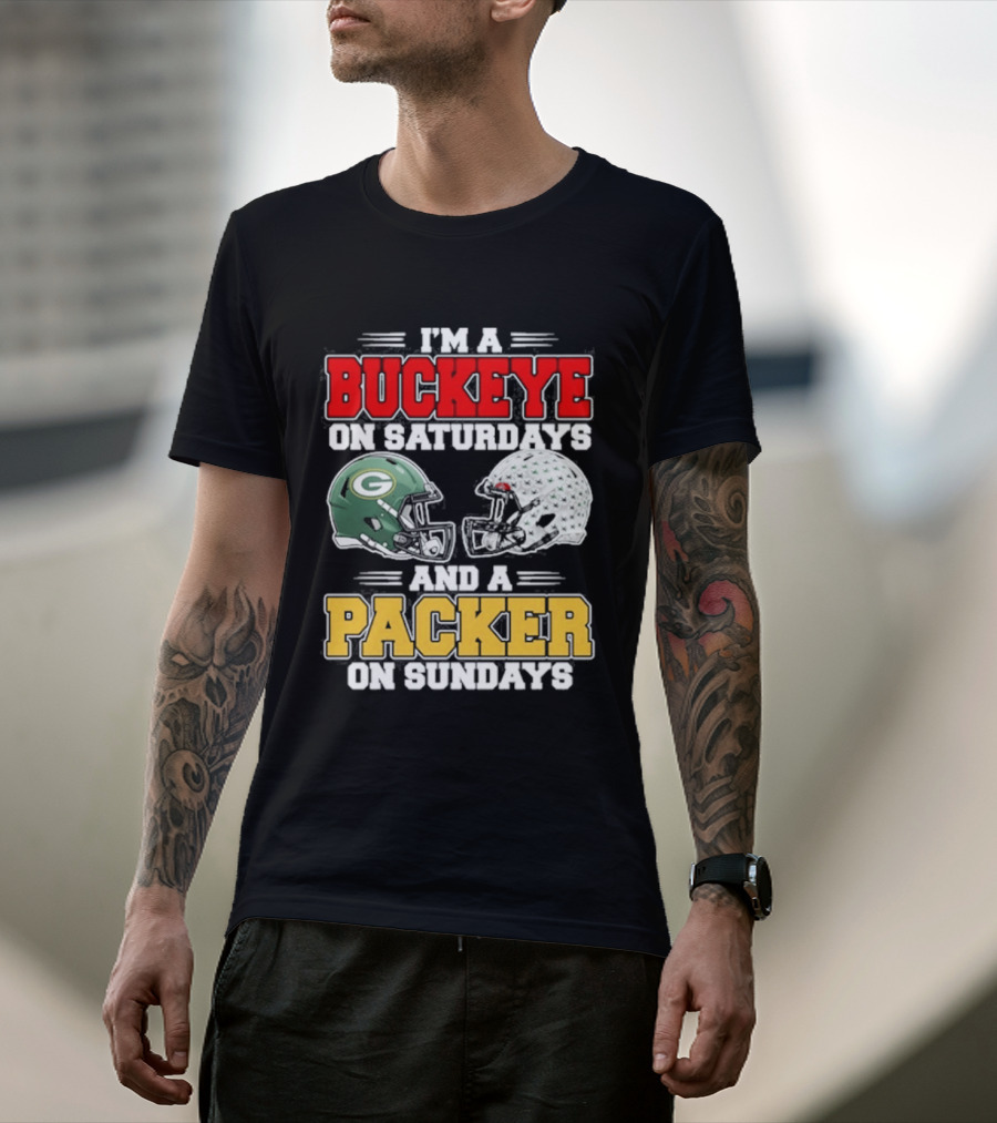 Buckeye On Saturdays Packer On Sundays Football Helmets T-Shirt