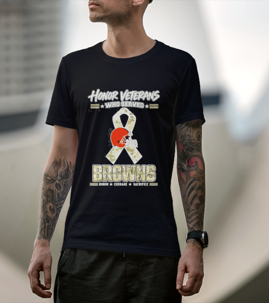 Cleveland Browns Honor Veterans Camo Ribbon Military Appreciation T-Shirt