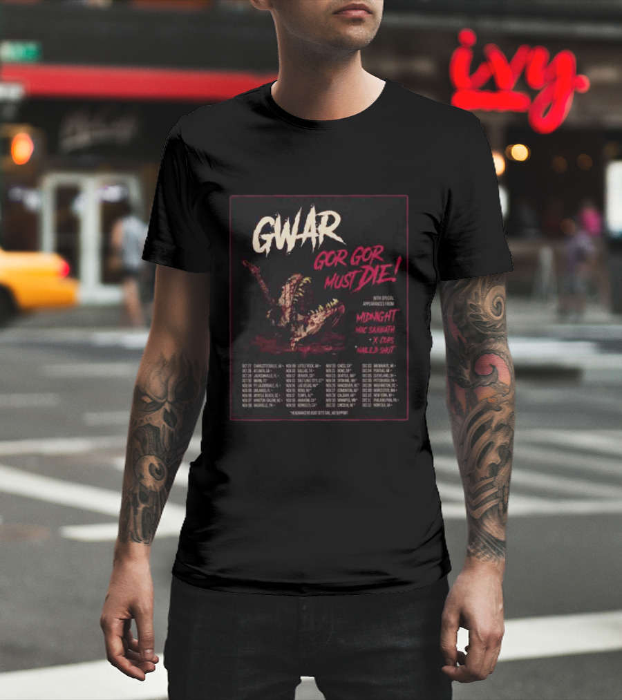 GWAR Gor Gor Must Die Midnight Mac Sabbath X Cops Nailed Shut Tour Dates 2026 T-Shirt