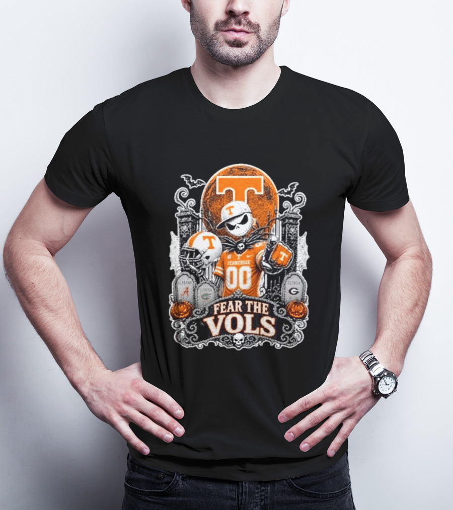 Jack Skellington Tennessee Volunteers Fear The Vols Halloween Football Skeleton T-Shirt