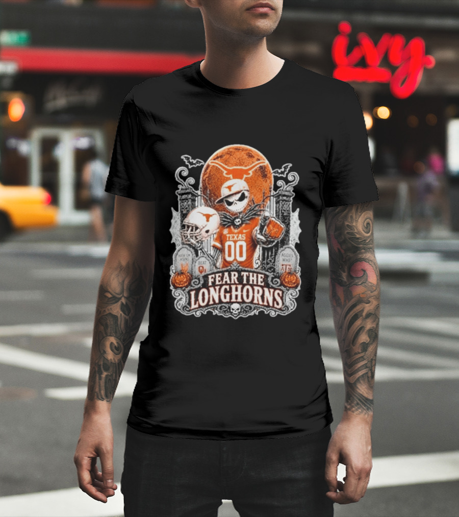 Texas Longhorns Halloween Jack Skellington Fear The Longhorns T-Shirt