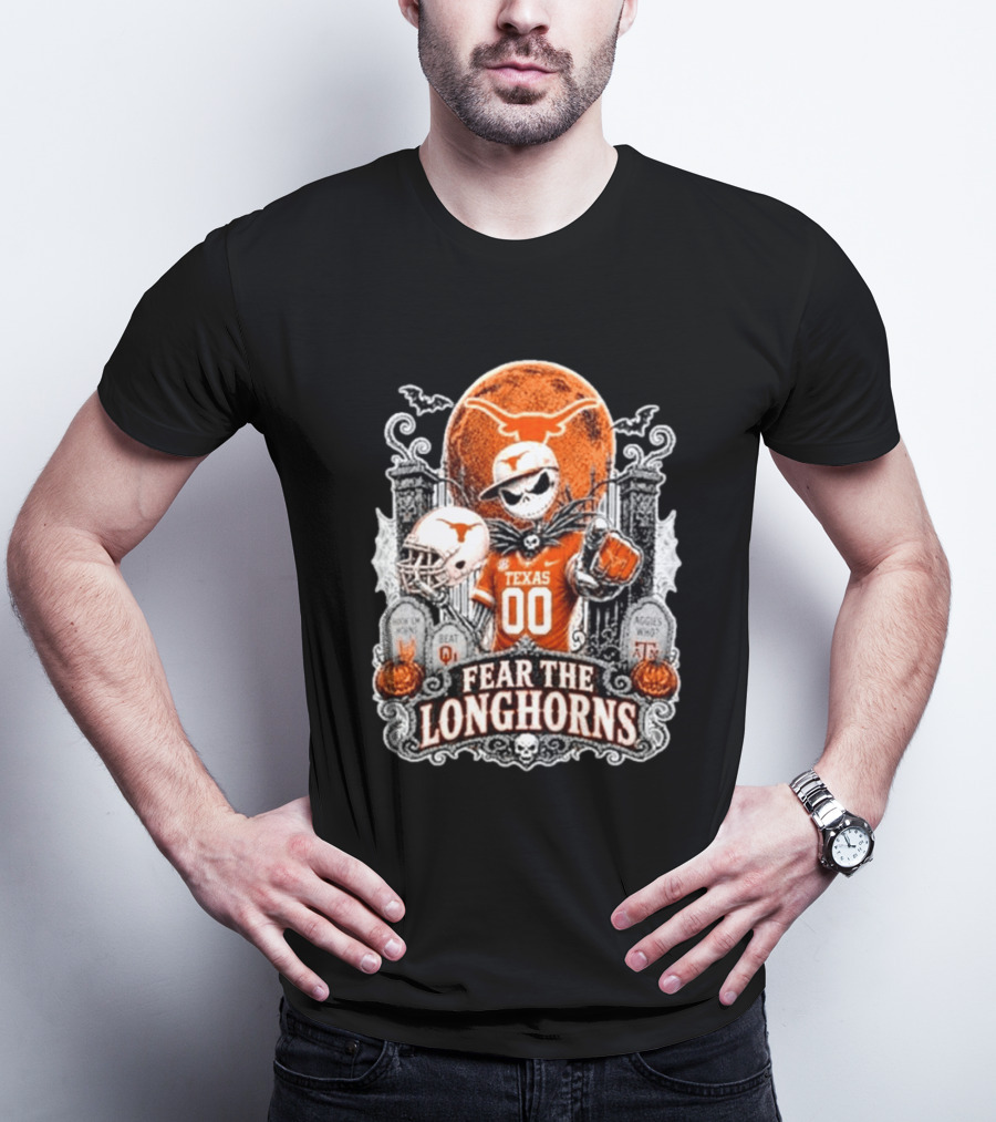 Texas Longhorns Halloween Jack Skellington Fear The Longhorns T-Shirt