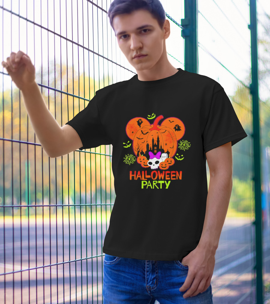 Pumpkin Mouse Ears Castle Skull Halloween Party 2026 T-Shirt