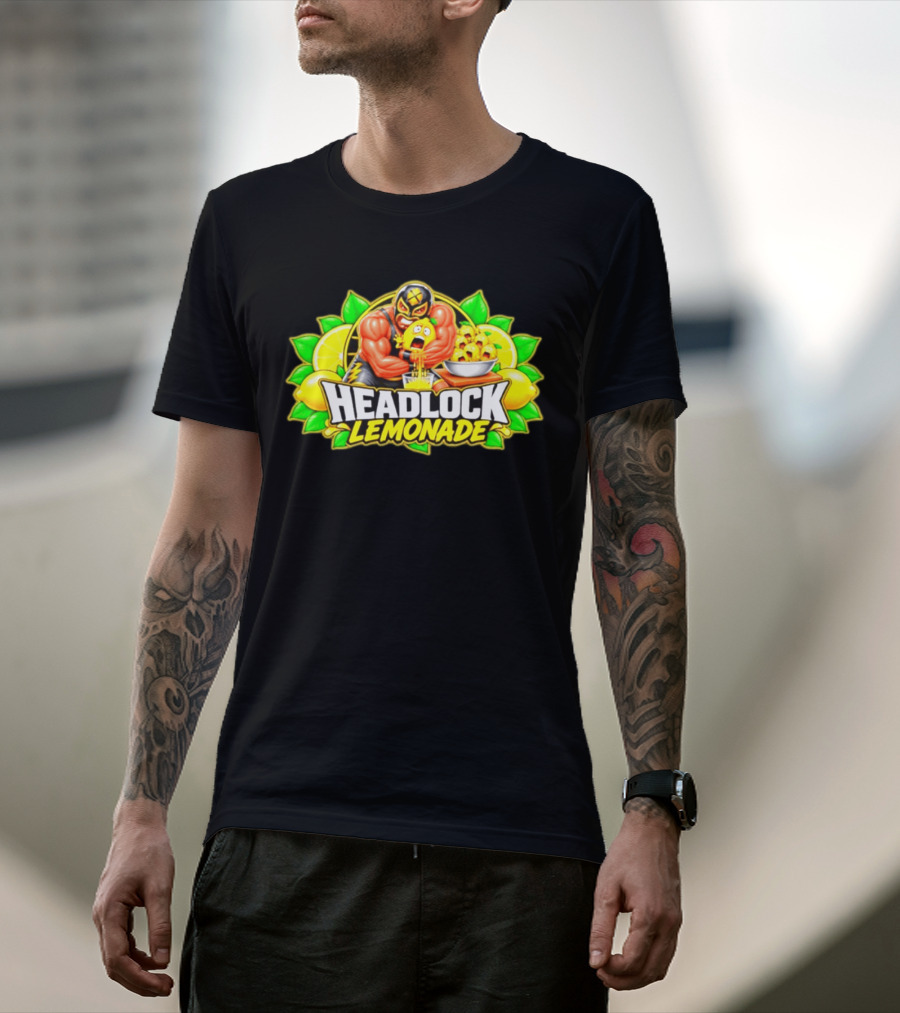 Headlock Lemonade Luchador Squeezing Lemons Cartoon T-Shirt
