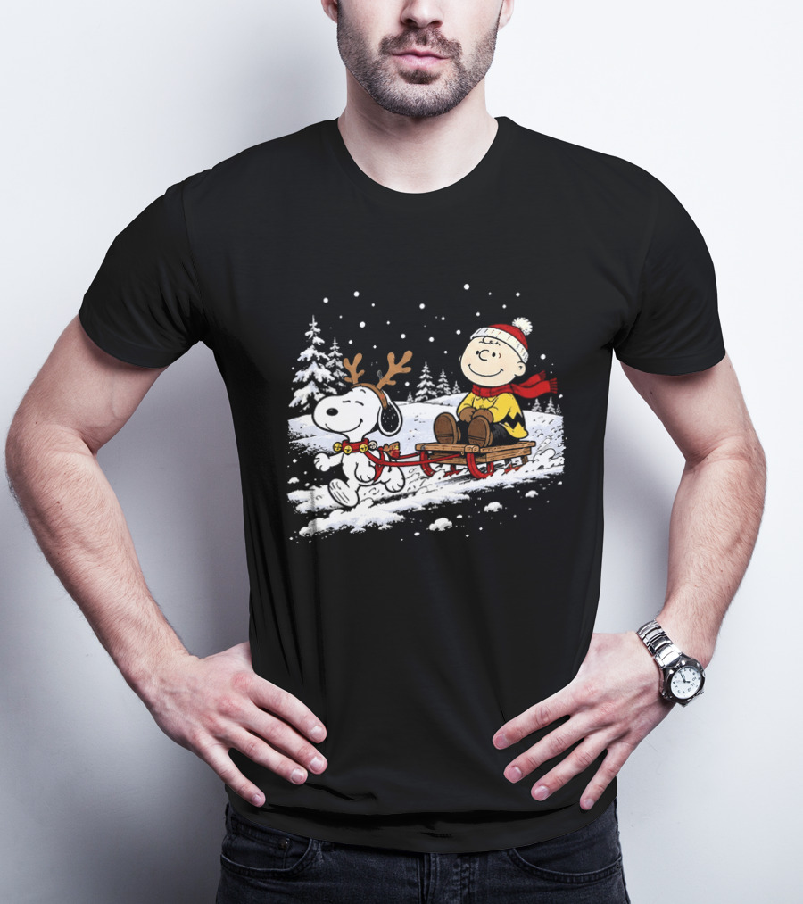 Snoopy Reindeer Christmas Sleigh Ride With Charlie Brown For Peanuts And Winter Lovers T-Shirt