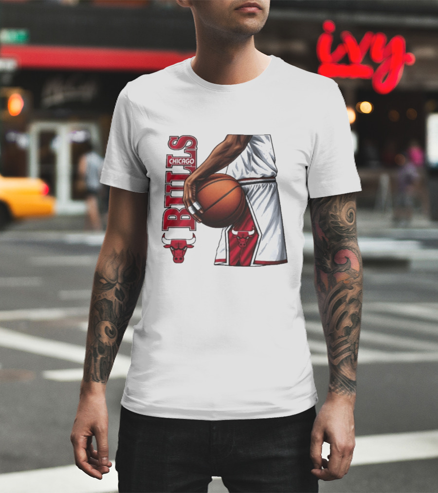 Chicago Bulls Basketball Team Player Holding Ball Iconic Sports Uniform T-Shirt