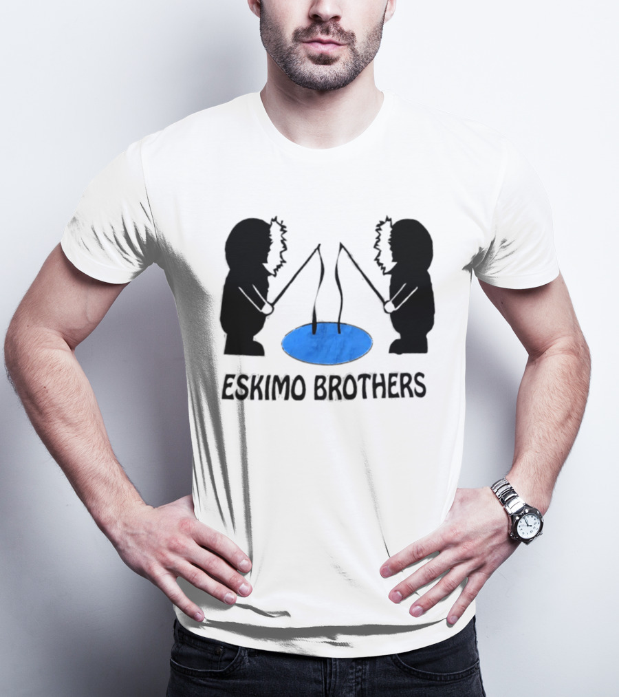 Eskimo Brothers Ice Fishing Duo With Hole And Rods T-Shirt