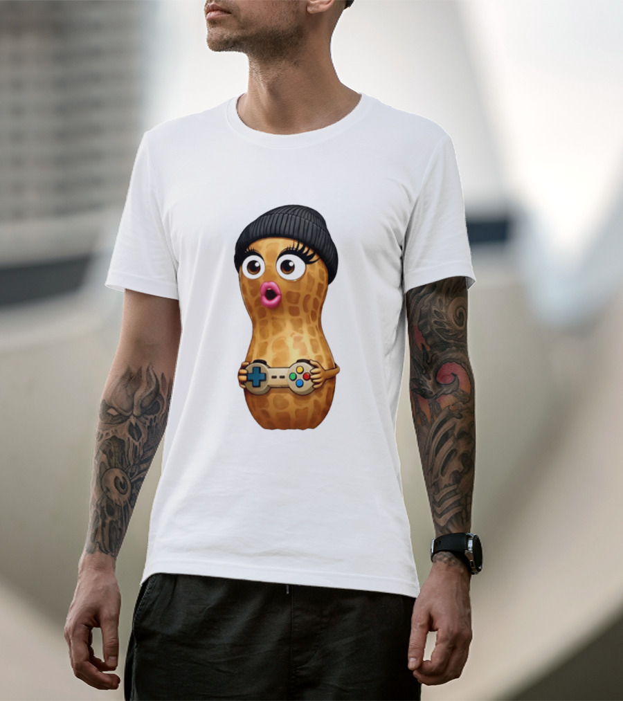 TheBurntPeanut Gamer Peanut With Beanie And Game Controller T-Shirt