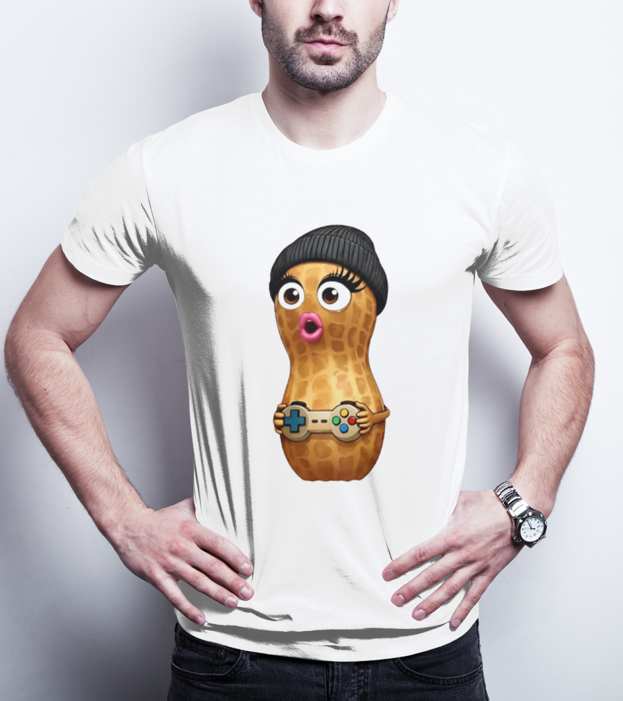 TheBurntPeanut Gamer Peanut With Beanie And Game Controller T-Shirt