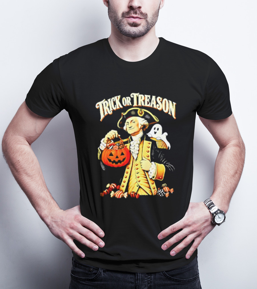 George Washington Trick Or Treason Halloween 2026 Pumpkin Ghost Candy T-Shirt