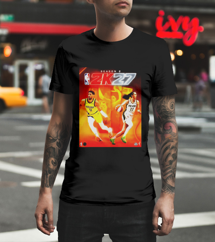NBA 2K27 Season 2 Tyrese Haliburton Indiana And Caitlin Clark Fever Cover Athletes T-Shirt