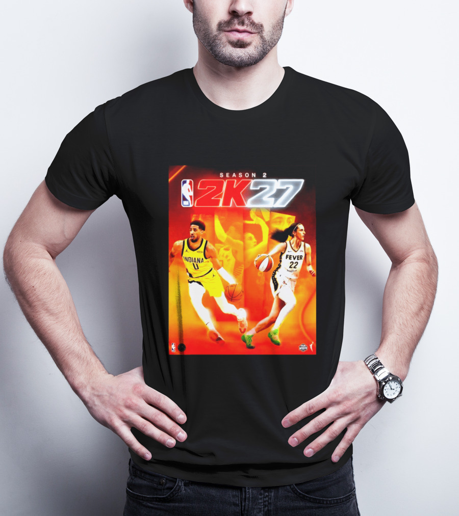 NBA 2K27 Season 2 Tyrese Haliburton Indiana And Caitlin Clark Fever Cover Athletes T-Shirt