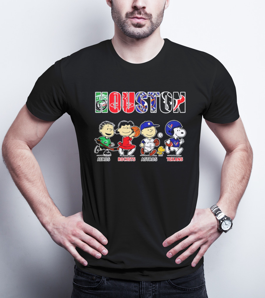 Peanuts Houston Sports Crossover Aeros Rockets Astros Texans Collaboration T-Shirt