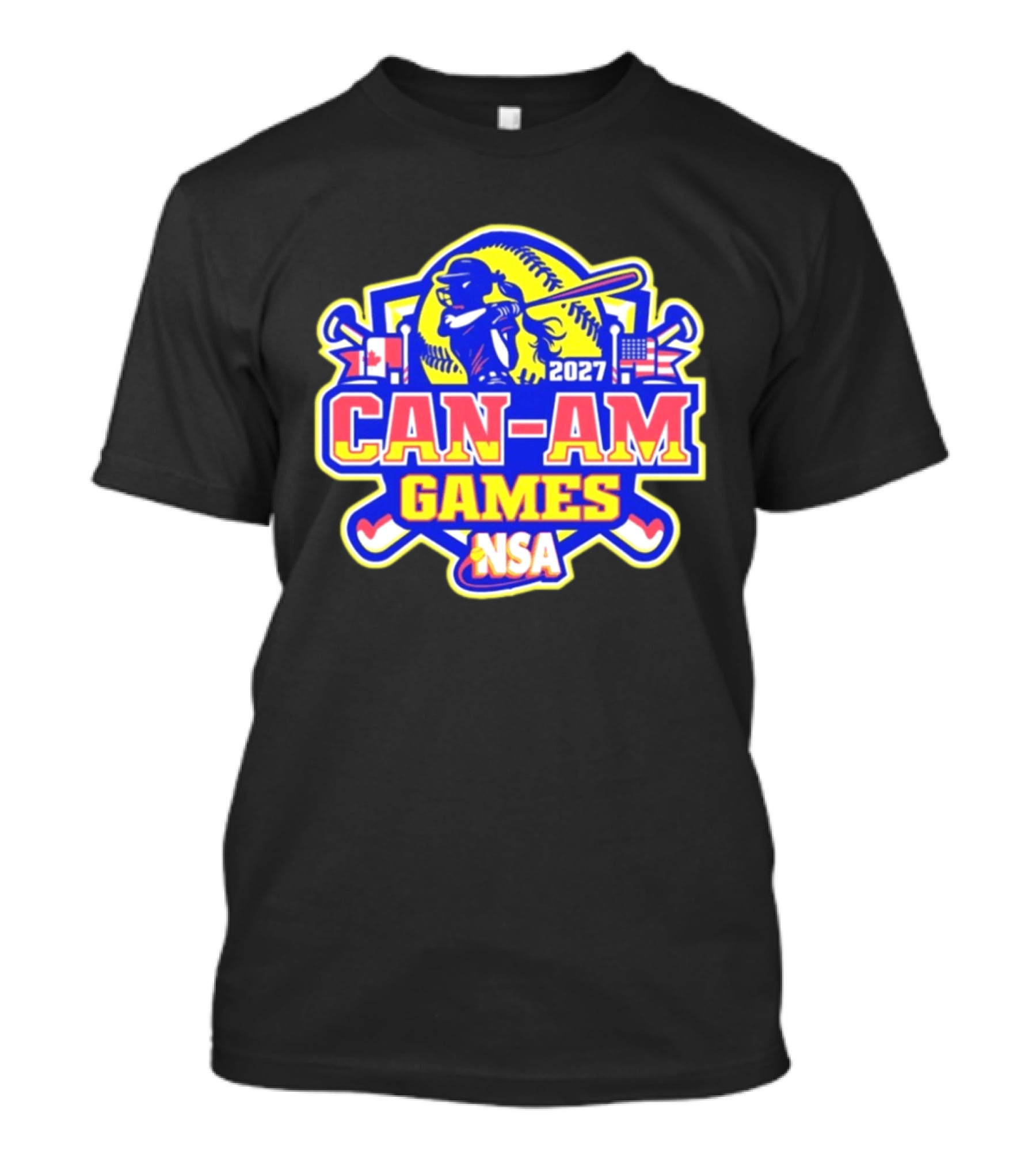 2027 NSA Can Am Games Fastpitch Tournament Baseball Bat American Canadian Flags T-Shirt