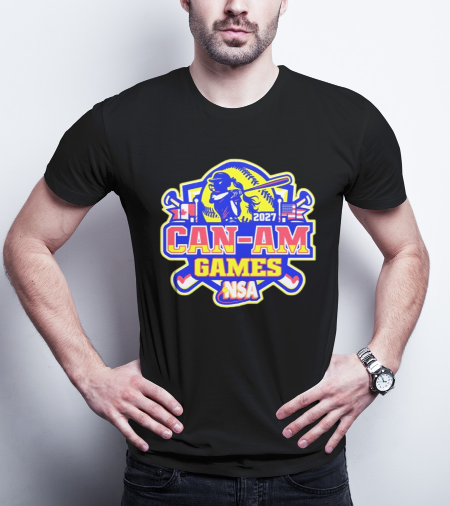 2027 NSA Can Am Games Fastpitch Tournament Baseball Bat American Canadian Flags T-Shirt