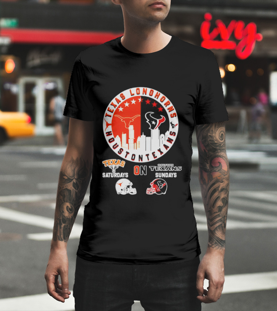 Texas Longhorns Houston Texans Saturdays Sundays Football Helmet T-Shirt