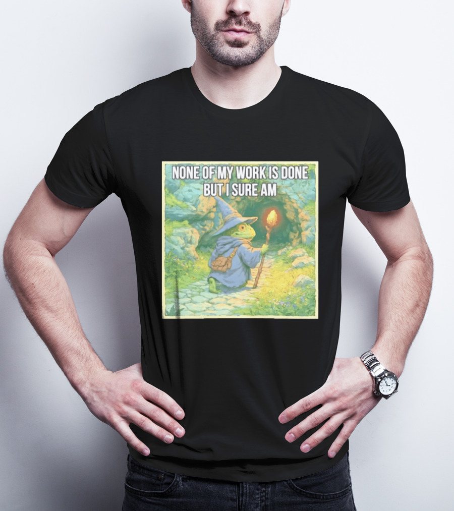 None Of My Work Is Done But I Sure Am Wizard Frog With Wand And Robe T-Shirt