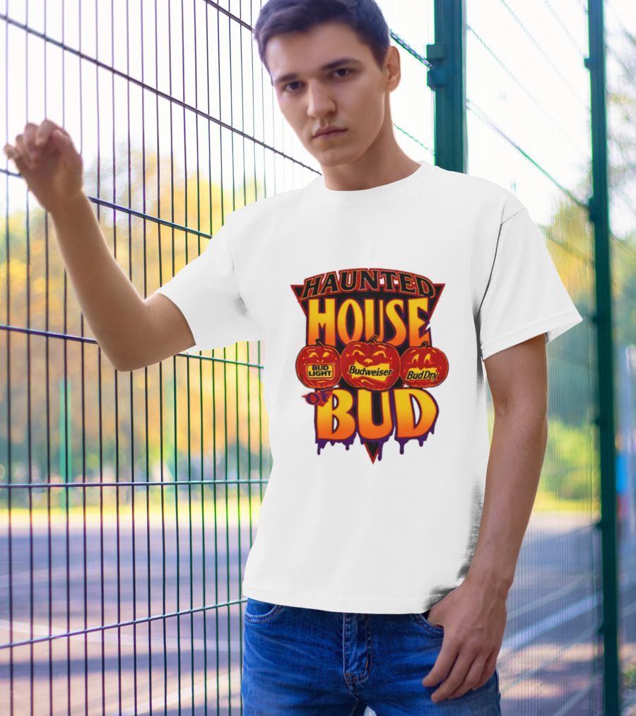 Halloween Haunted House Of Bud Budweiser Bud Light Bud Dry Pumpkins T-Shirt