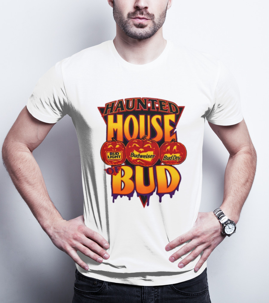 Halloween Haunted House Of Bud Budweiser Bud Light Bud Dry Pumpkins T-Shirt