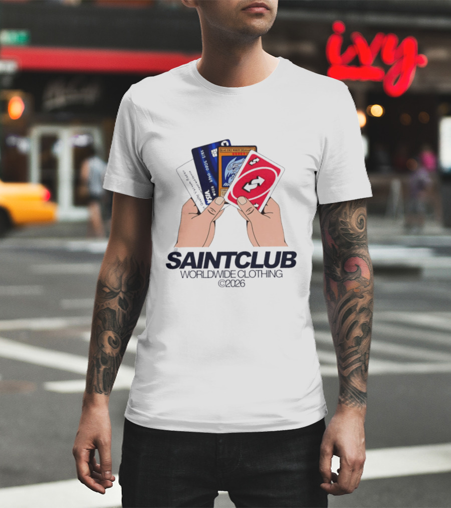 Blue Eyes White Dragon Uno Card Saintclub Worldwide Clothing 2026 T-Shirt