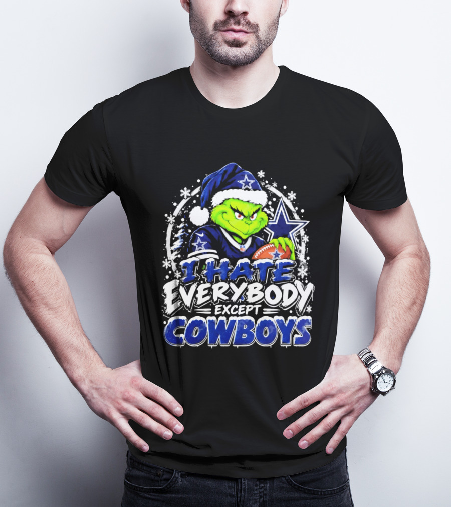Grinch Dallas Cowboys I Hate Everybody Except Cowboys Fans Christmas T-Shirt