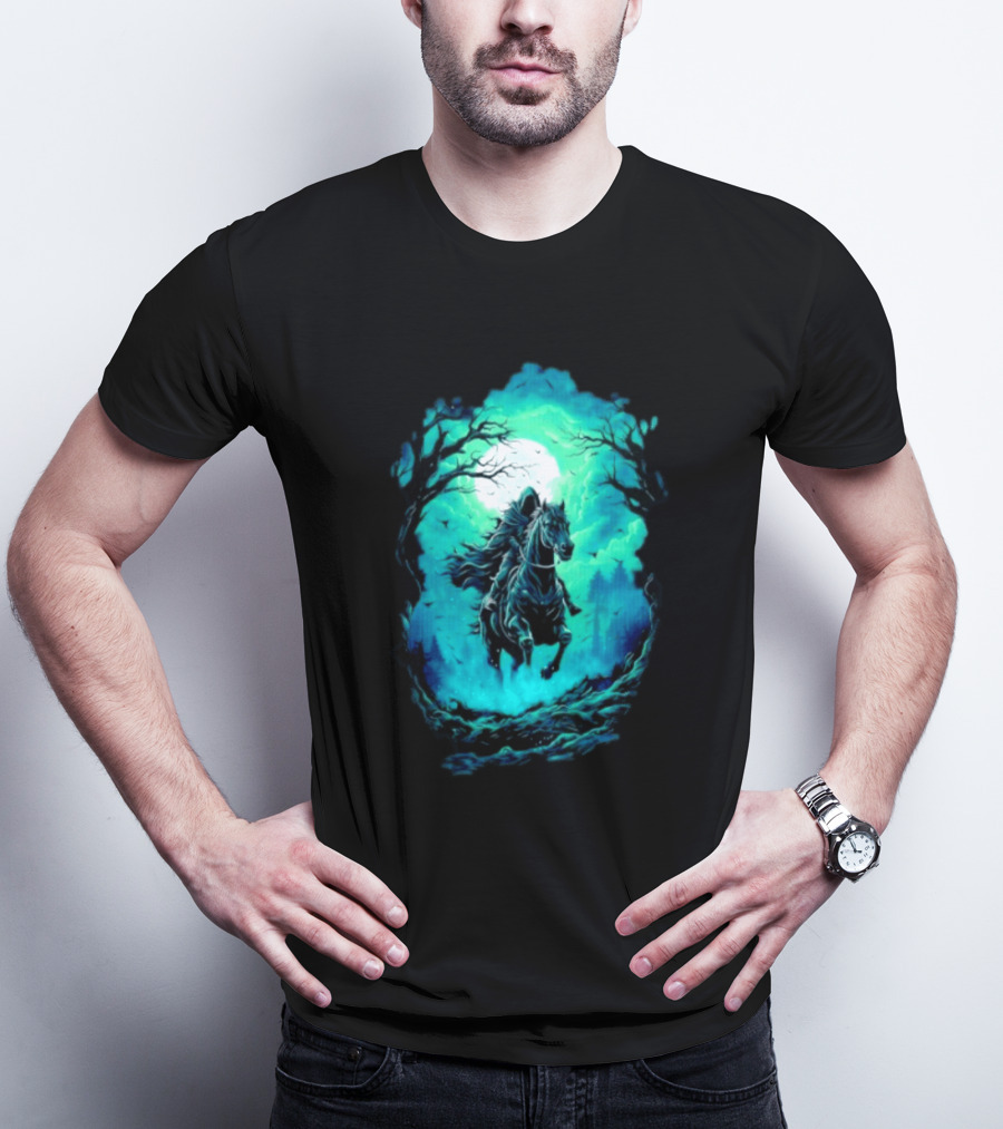 Shadow Rider Dark Fantasy Horse Moon Gothic Scene With Rider And Trees T-Shirt