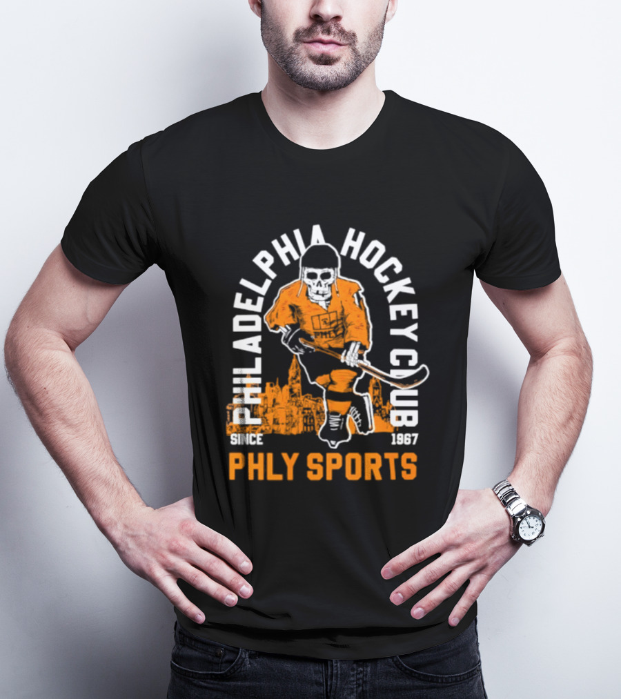 Philadelphia Hockey Club Skeleton Since 1967 Phly Sports Skyline T-Shirt