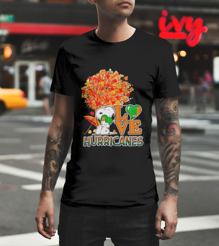 Snoopy X Miami Hurricanes NCAA Football Love Thanksgiving 2026 Autumn Tree T-Shirt