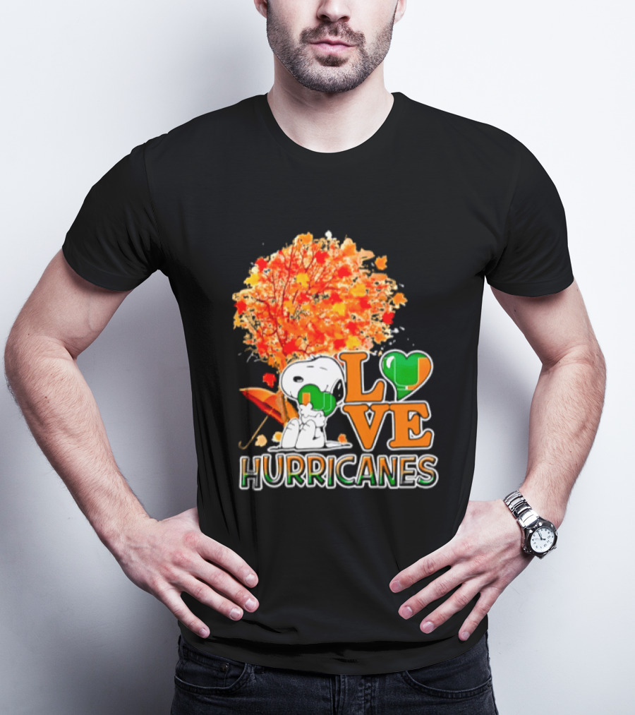 Snoopy X Miami Hurricanes NCAA Football Love Thanksgiving 2026 Autumn Tree T-Shirt