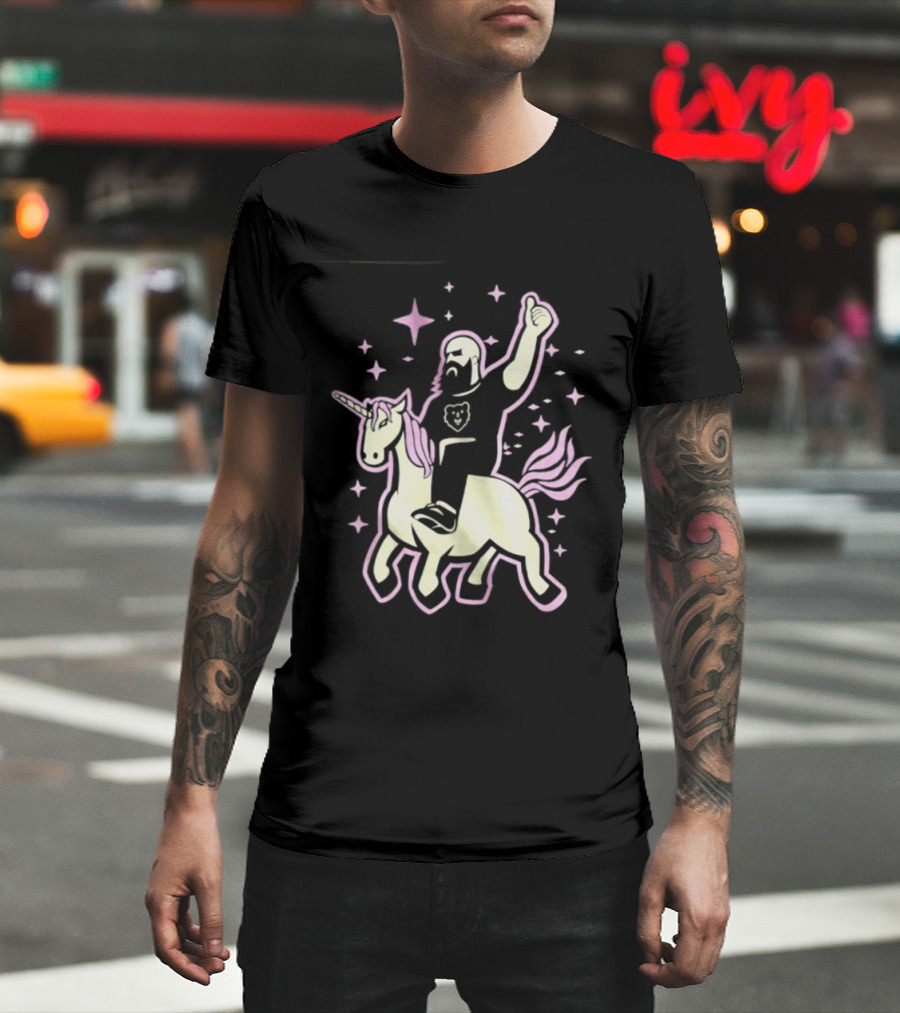 Mythic Unicorn Wrangler Bearded Man Riding Magic T-Shirt