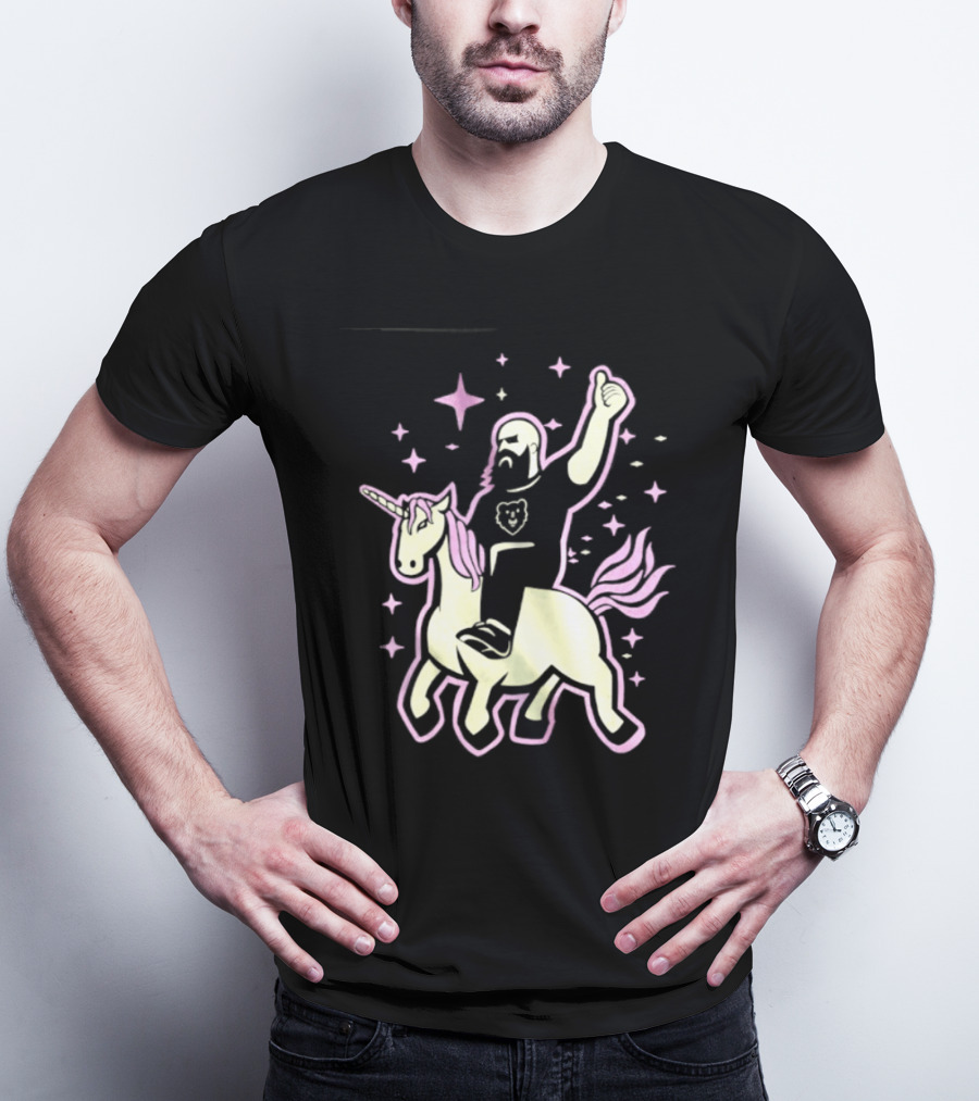 Mythic Unicorn Wrangler Bearded Man Riding Magic T-Shirt