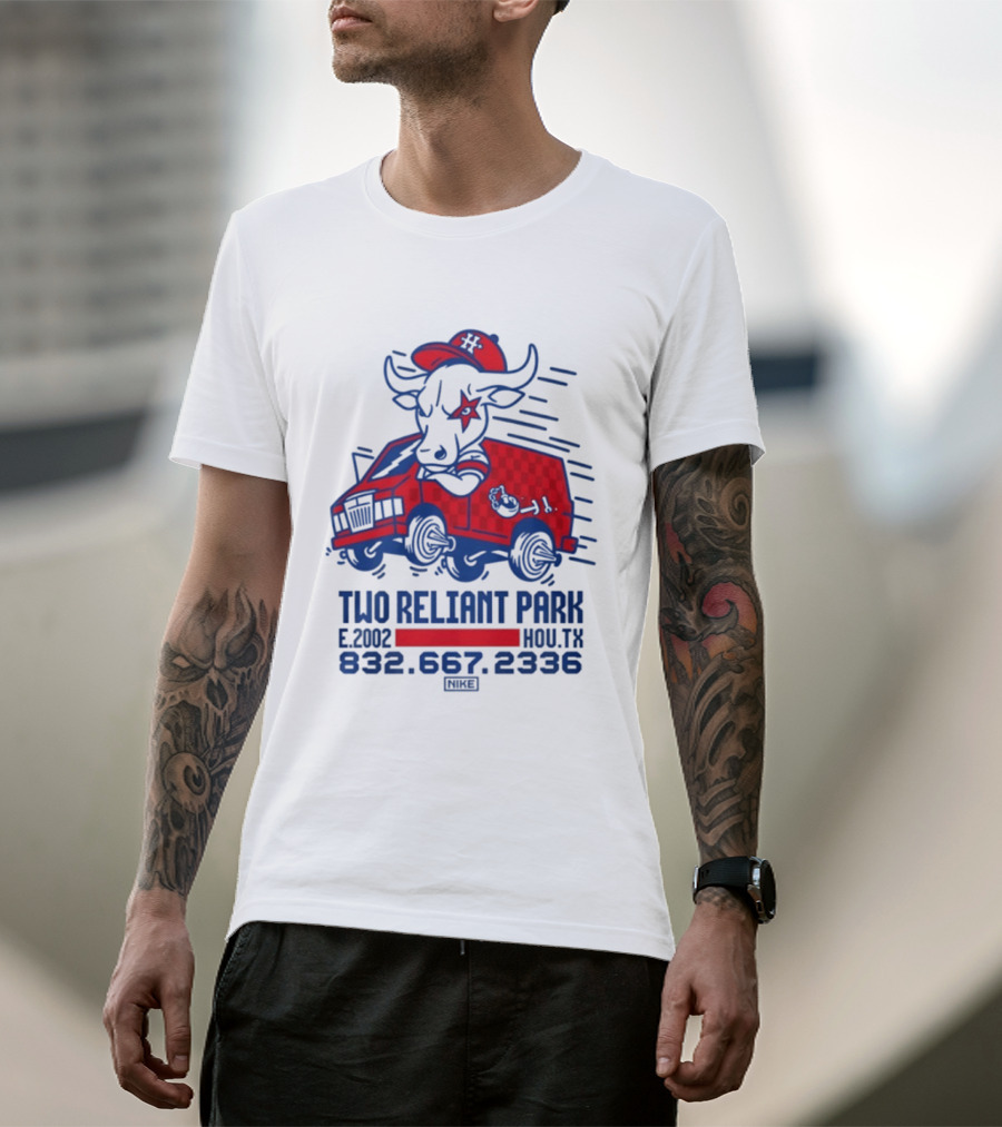 Houston Texans Two Reliant Park Bull And Red Truck E 2012 MOU.TX 832.667.2336 T-Shirt