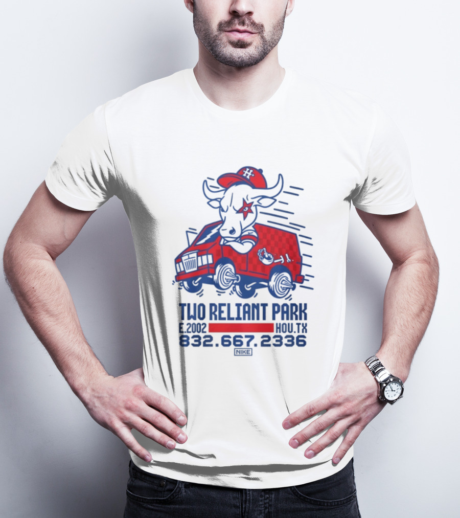Houston Texans Two Reliant Park Bull And Red Truck E 2012 MOU.TX 832.667.2336 T-Shirt