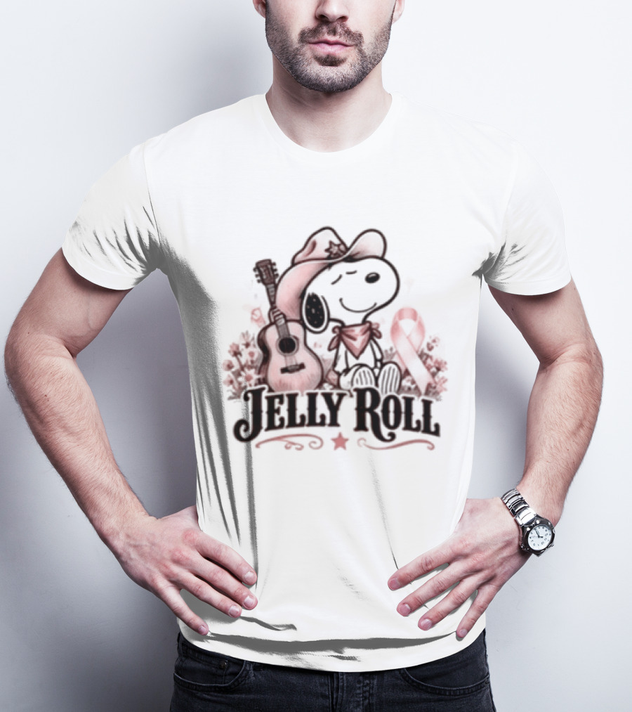Jelly Roll Snoopy Cowboy Hat Red Awareness Ribbon T-Shirt