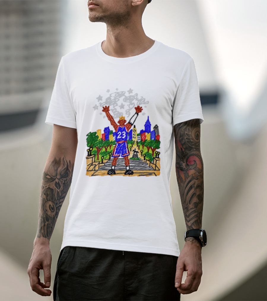 LeBron James Just A Kid From Akron In Philly Skyline With Number 23 And Crown T-Shirt
