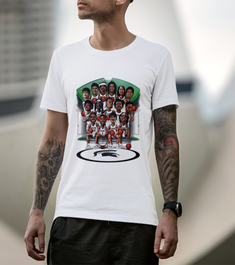 Michigan State Spartans Izzone Collage Team Caricatures Two Sided Back T-Shirt