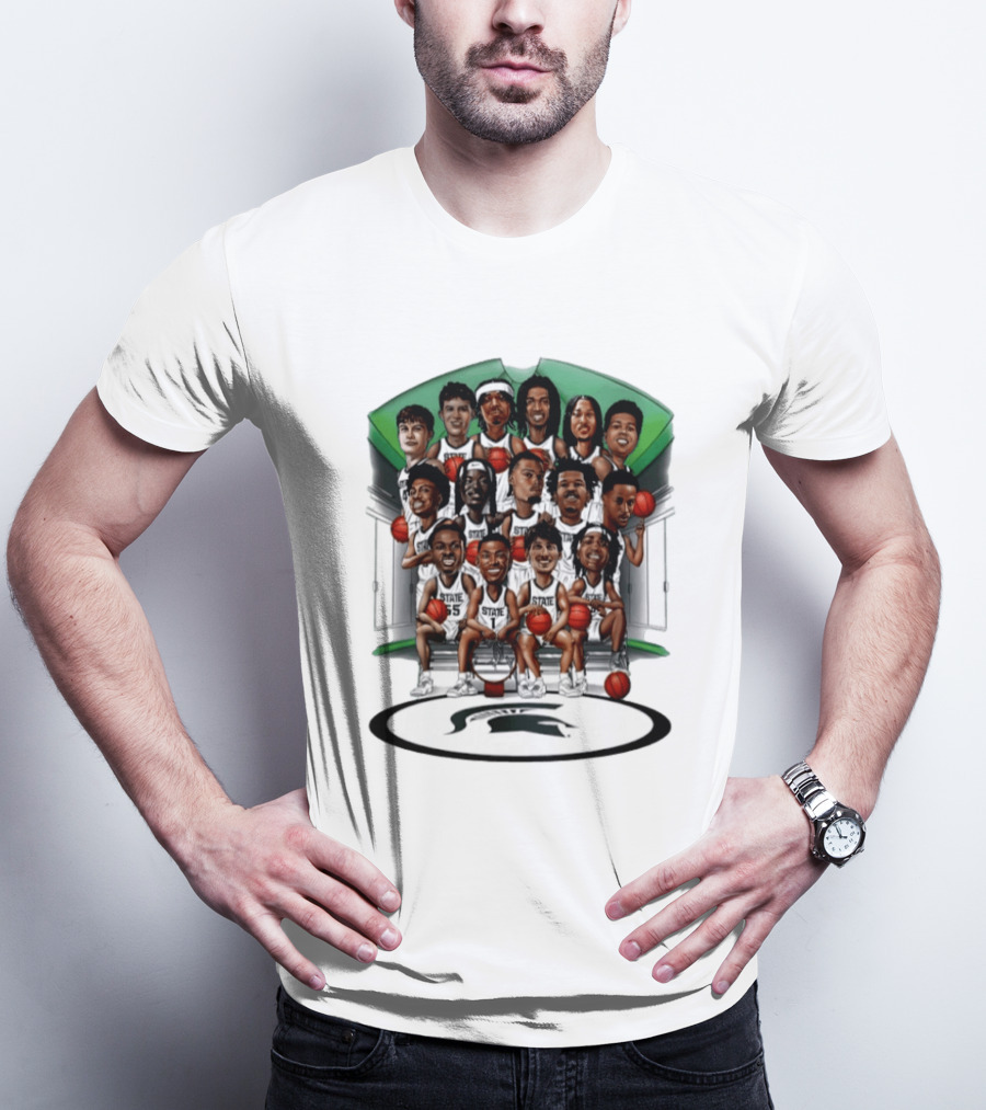 Michigan State Spartans Izzone Collage Team Caricatures Two Sided Back T-Shirt