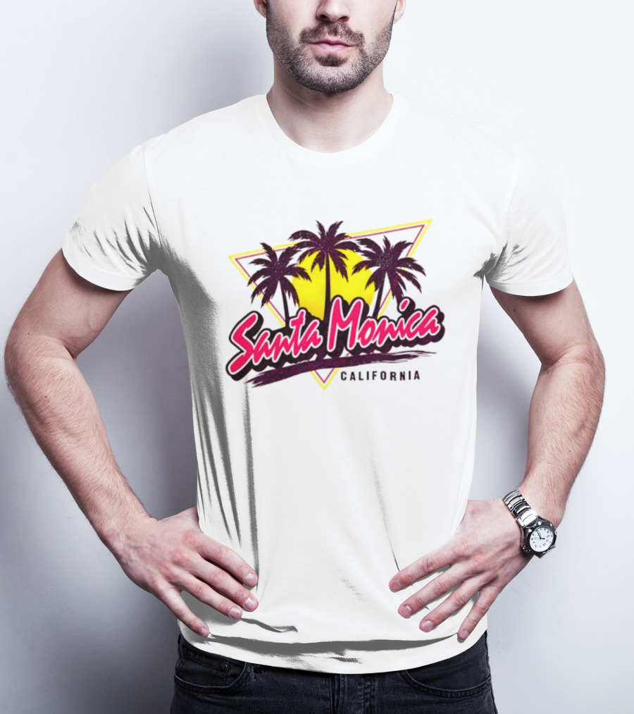 Santa Monica California Palm Trees Sunset Triangle T-Shirt