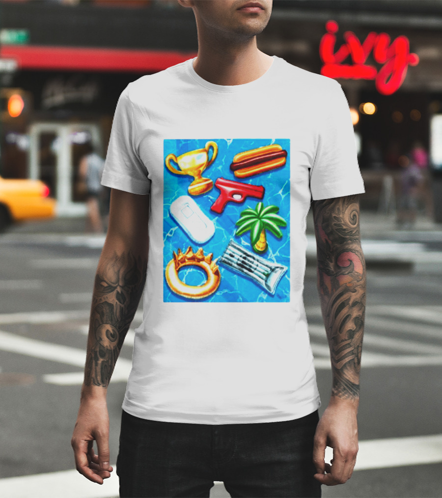 The Wynwood Walls Shop Store Leon Keer Trophy Hotdog Palm Gun Newspaper Seven Sins T-Shirt