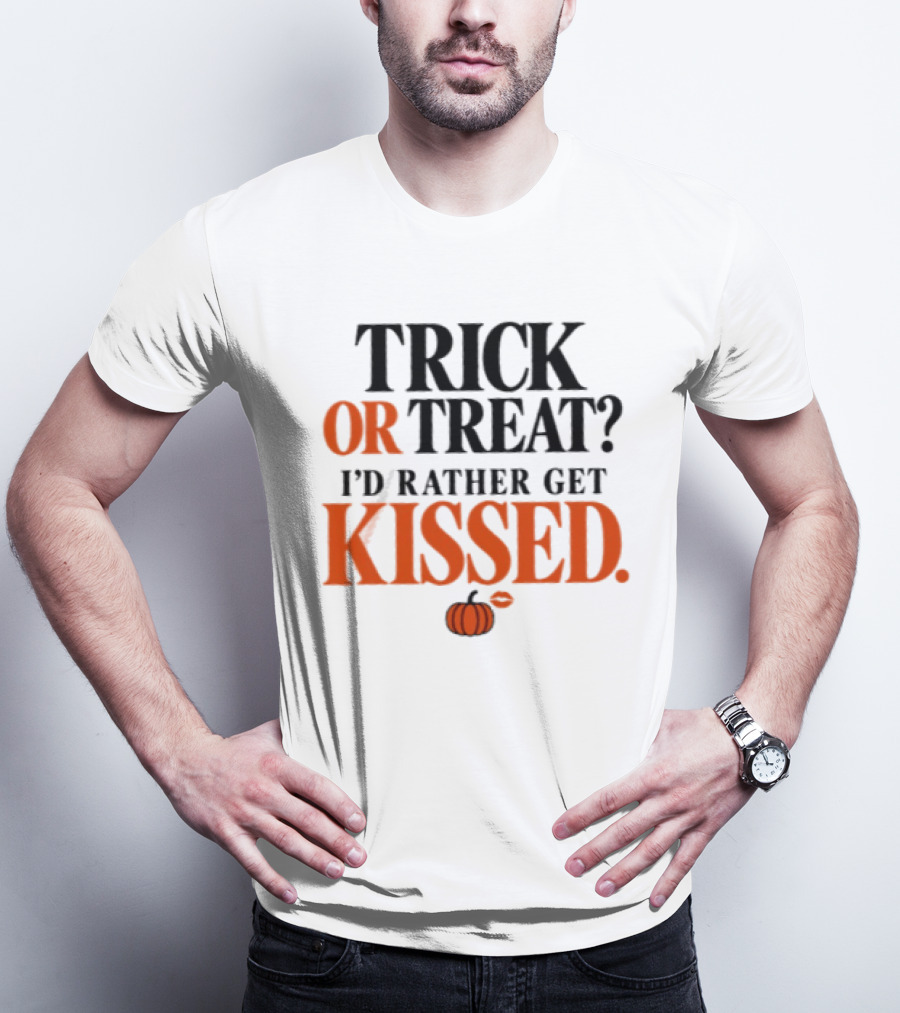 Trick Or Treat I'd Rather Get Kissed Halloween Pumpkin T-Shirt